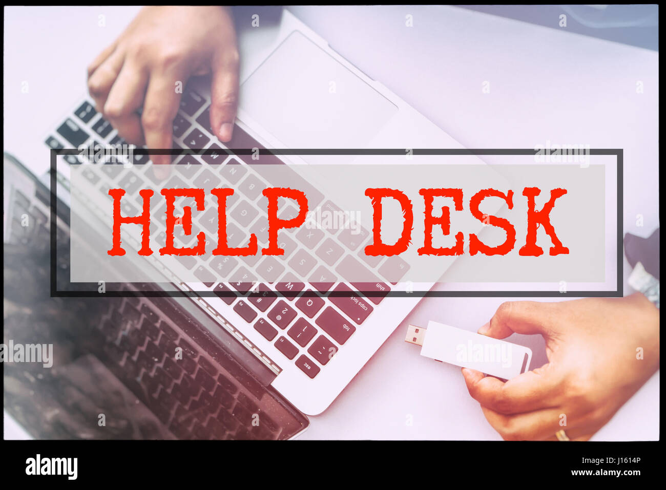 Hand and text HELP DESK with vintage background. Technology concept ...