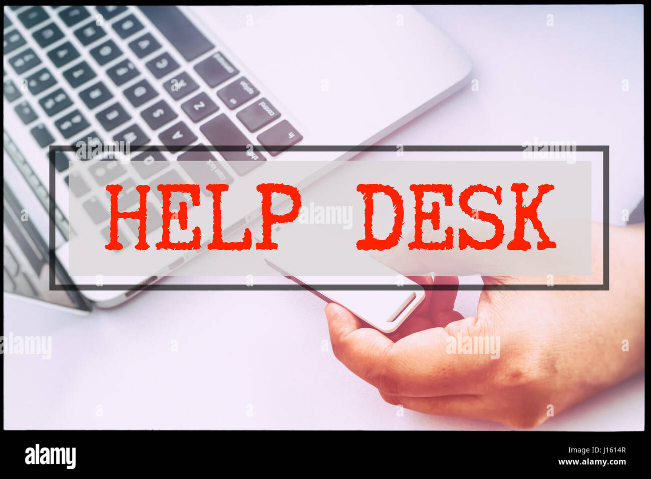 Hand and text HELP DESK with vintage background. Technology concept ...