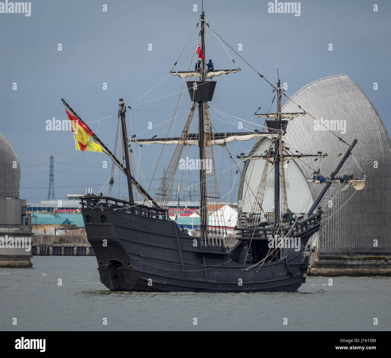 Spanish pirate ship on the River Thames going through the Thames ...