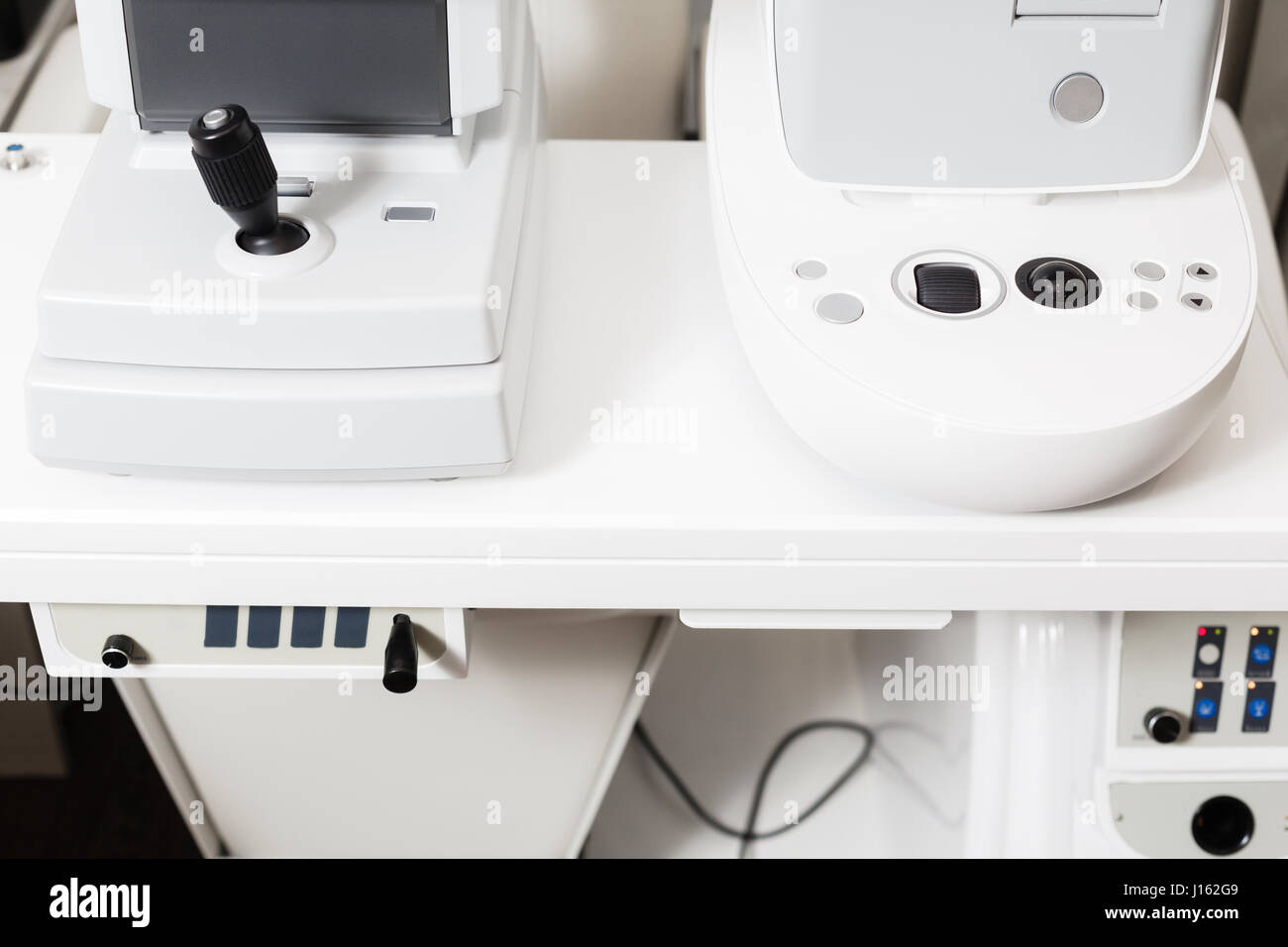 Close up of professional eye testing equipment. Modern eye testing ...