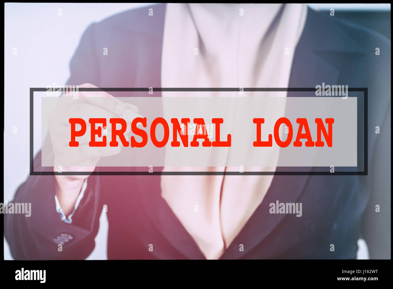 Hand and text PERSONAL LOAN with vintage background. Technology concept ...