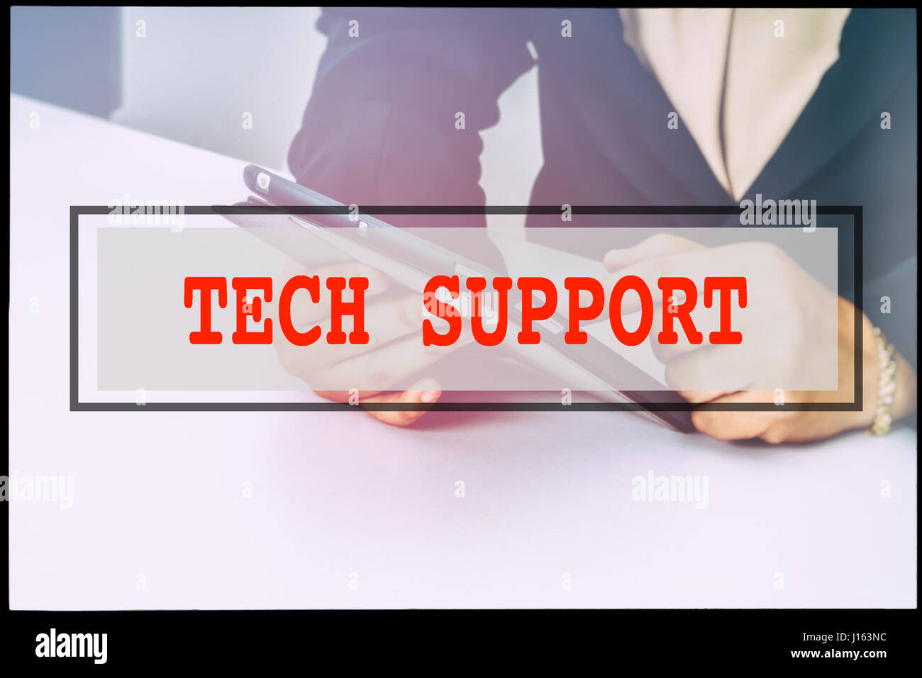 Hand and text TECH SUPPORT with vintage background. Technology concept ...