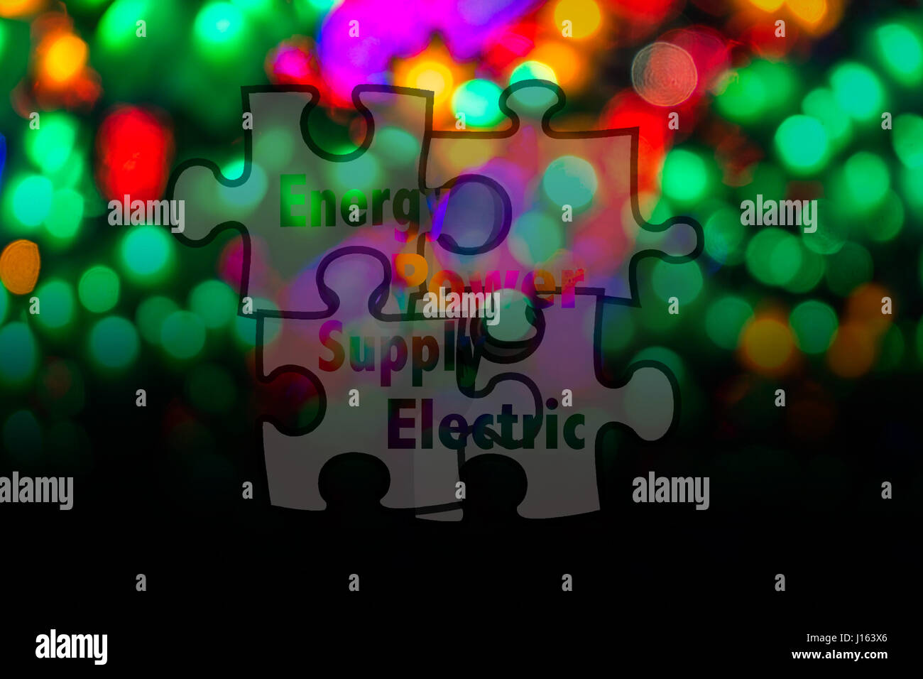 Jigsaw shape and conceptual text with bokeh blur background Stock Photo ...