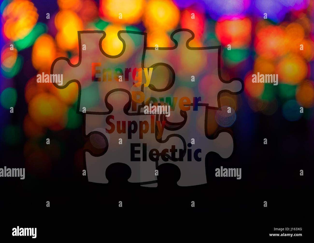 Jigsaw shape and conceptual text with bokeh blur background Stock Photo ...