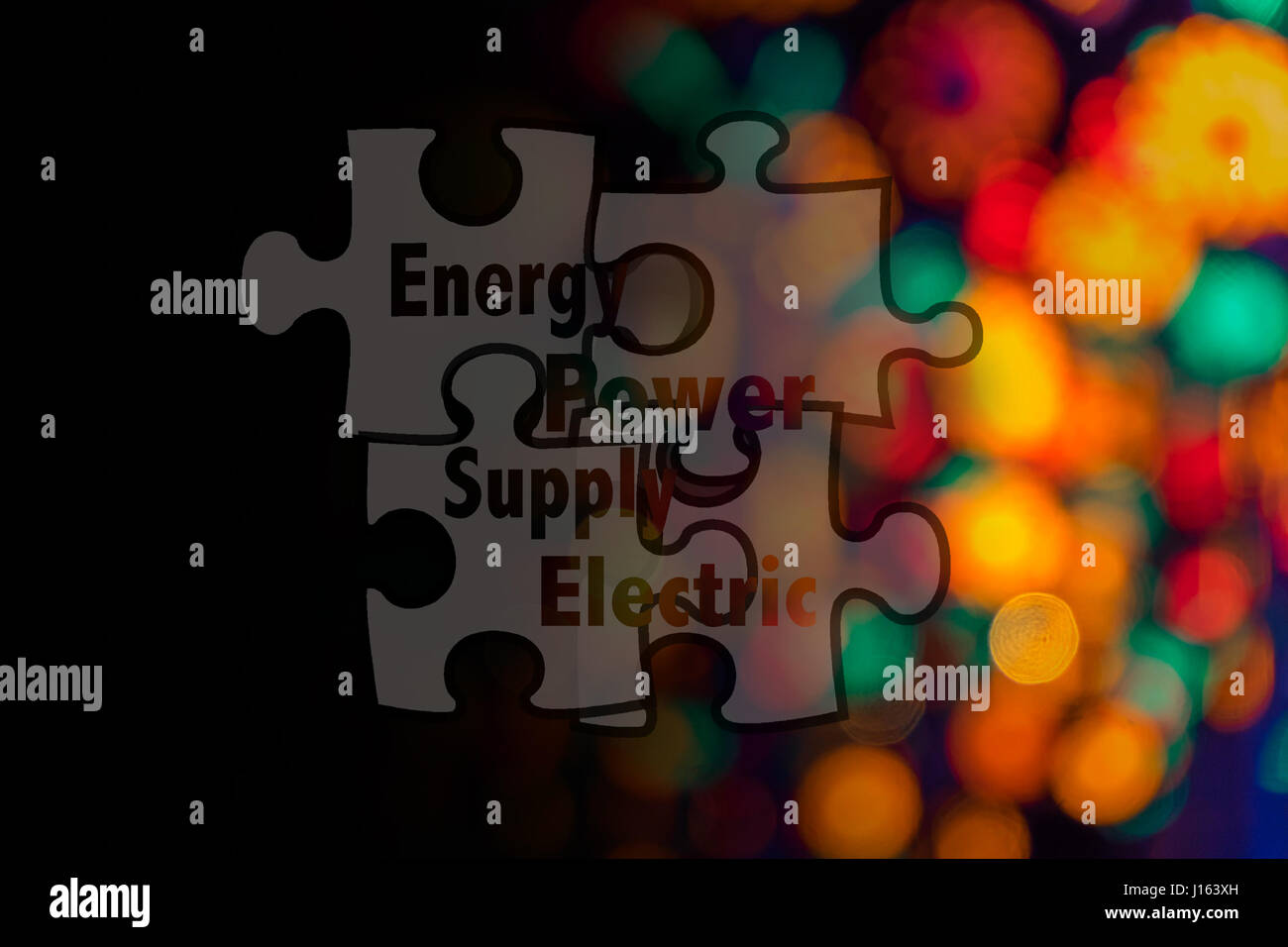 Jigsaw shape and conceptual text with bokeh blur background Stock Photo ...