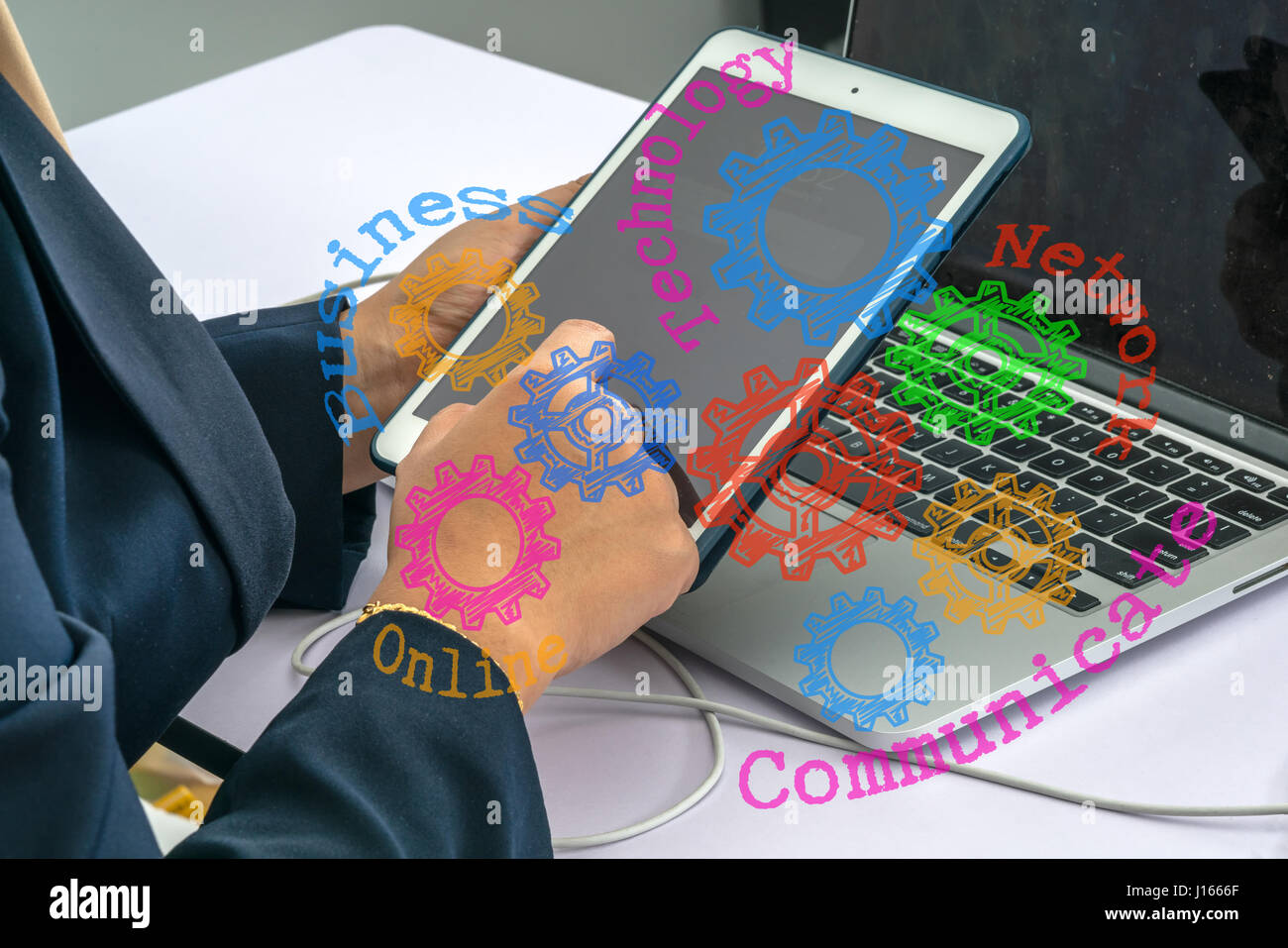 Hand with text. Technology concept Stock Photo - Alamy