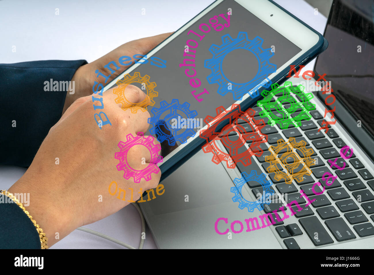 Hand with text. Technology concept Stock Photo - Alamy