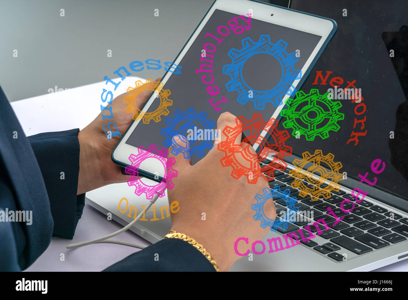 Hand with text. Technology concept Stock Photo - Alamy