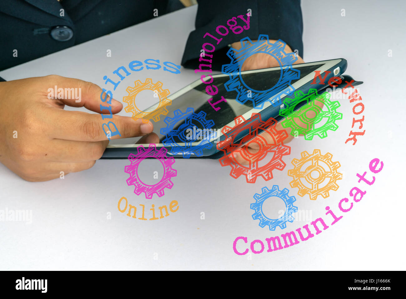 Hand with text. Technology concept Stock Photo - Alamy