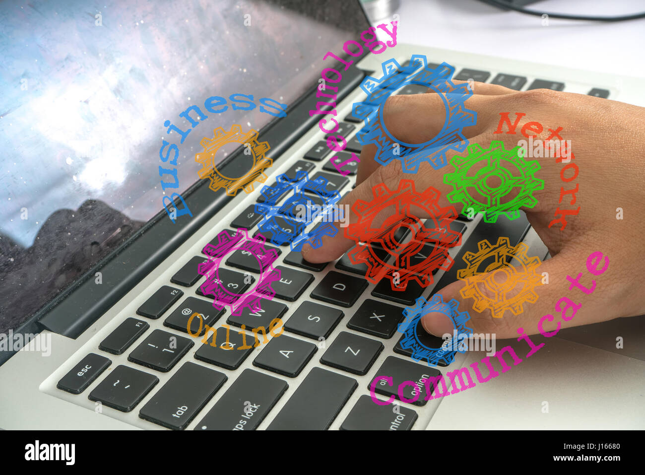 Hand with text. Technology concept Stock Photo - Alamy