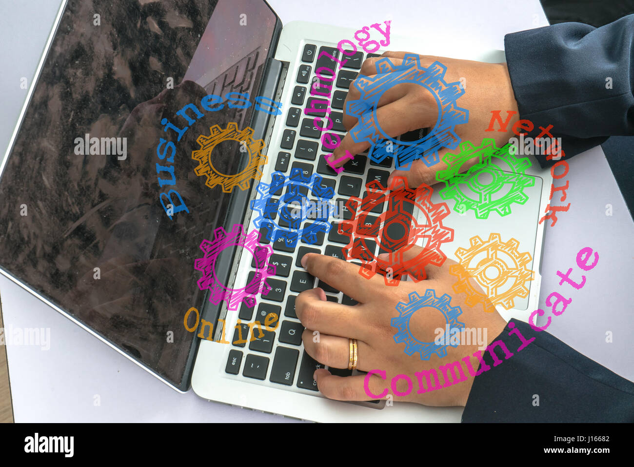 Hand with text. Technology concept Stock Photo - Alamy