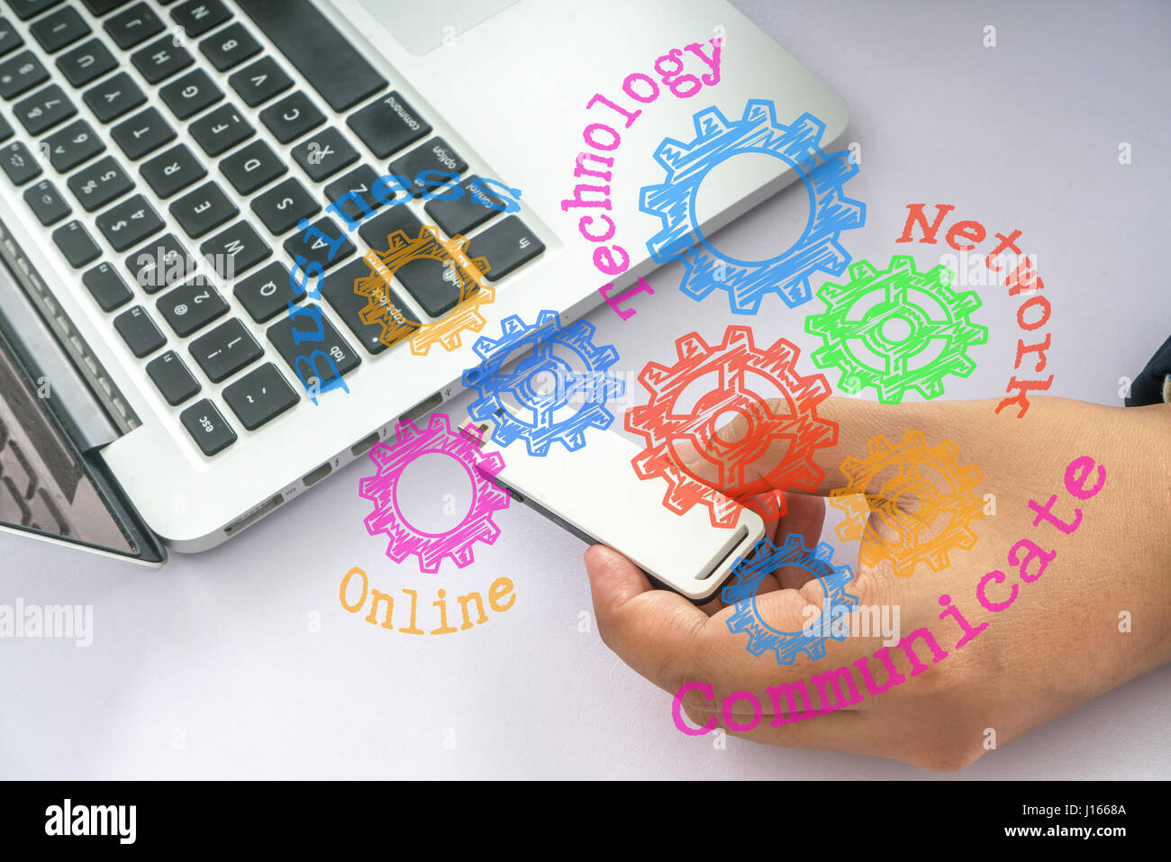 Hand with text. Technology concept Stock Photo - Alamy