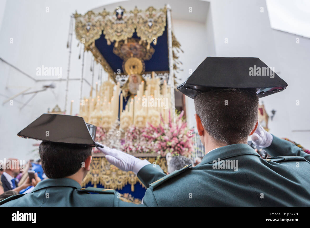 Linares, SPAIN - April 16: Soldiers of the Spanish civil guard salute ...