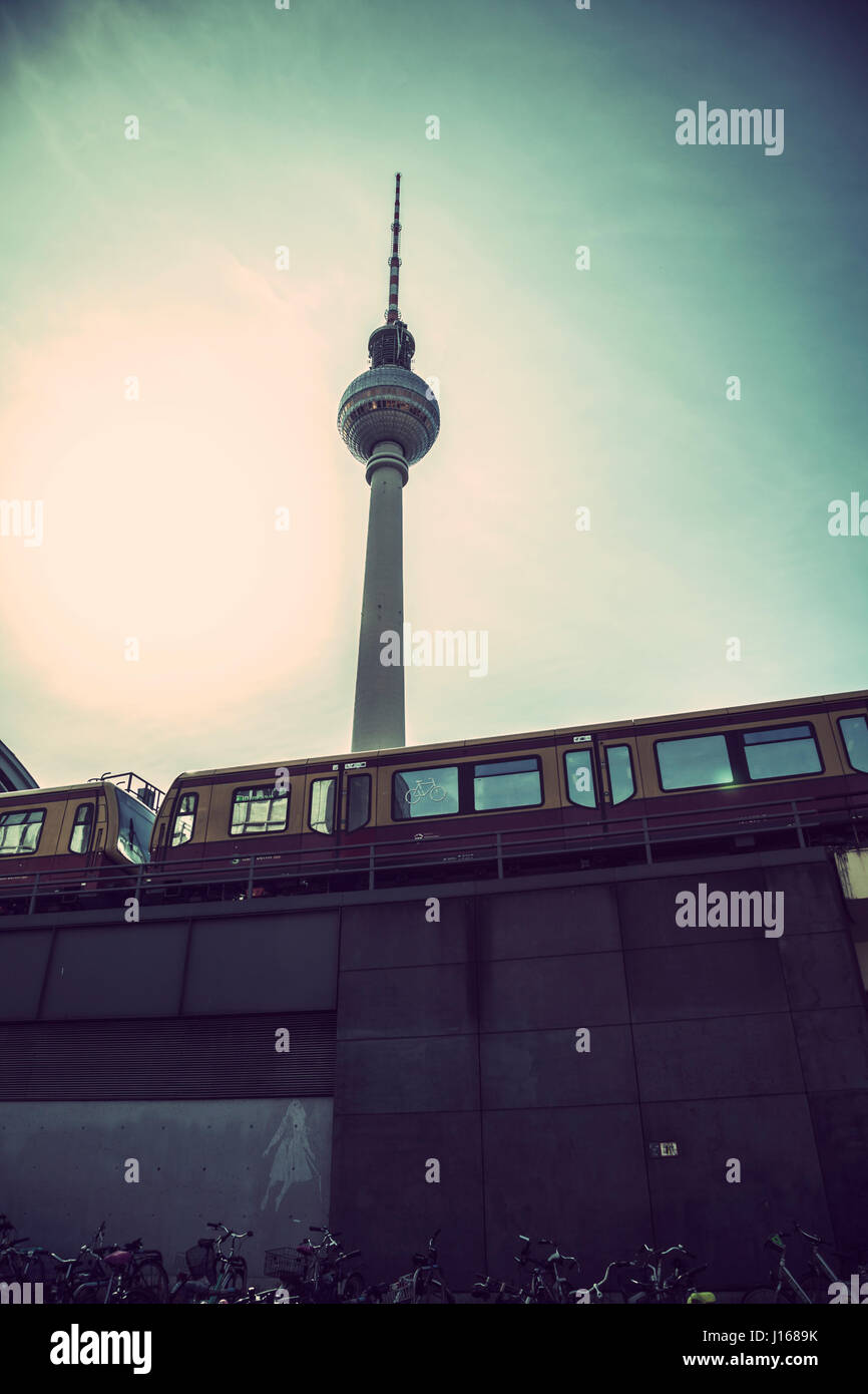 TV Tower an train (vintage Stock Photo - Alamy