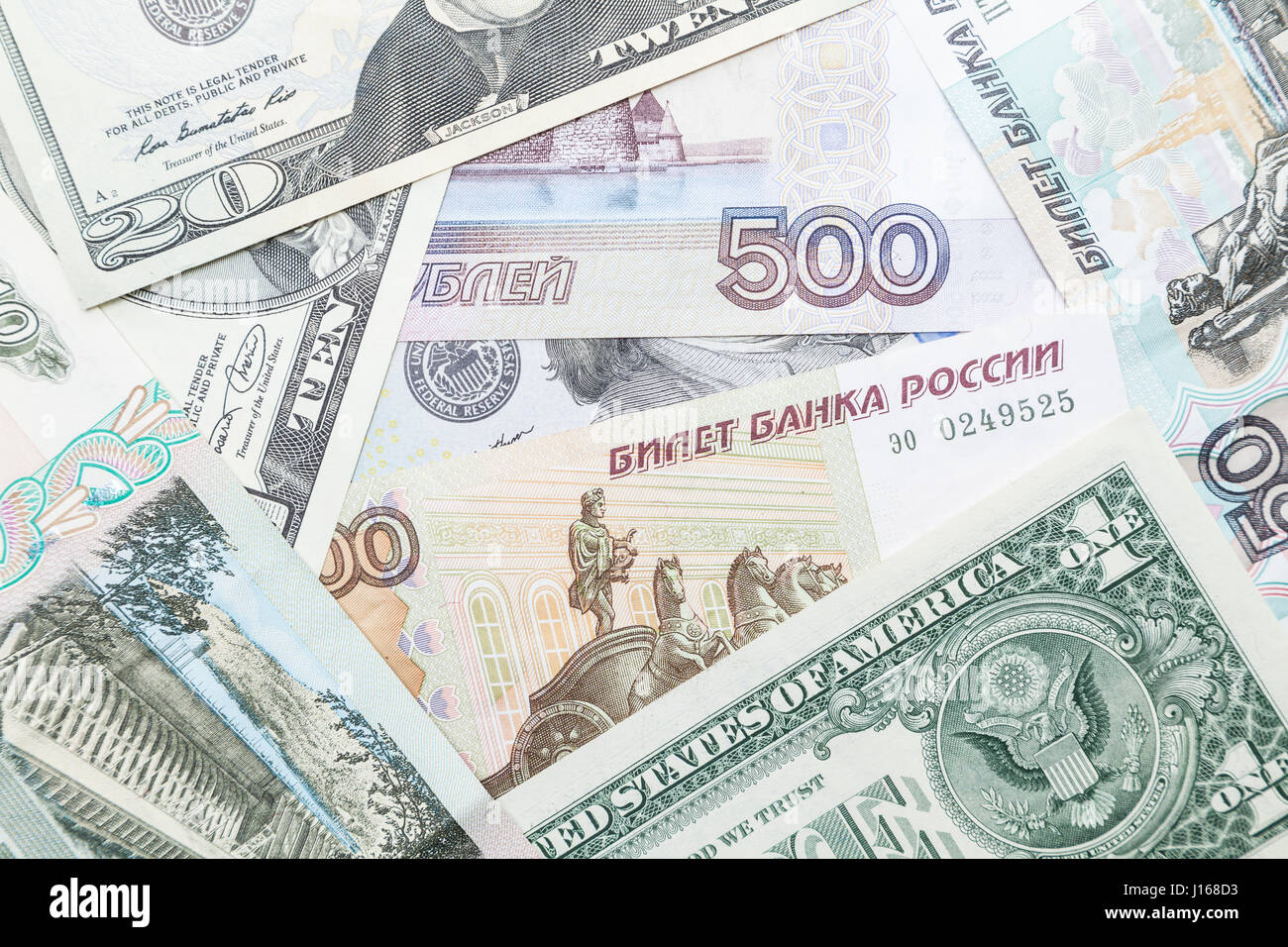 Russian ruble and US Dollar notes Stock Photo - Alamy
