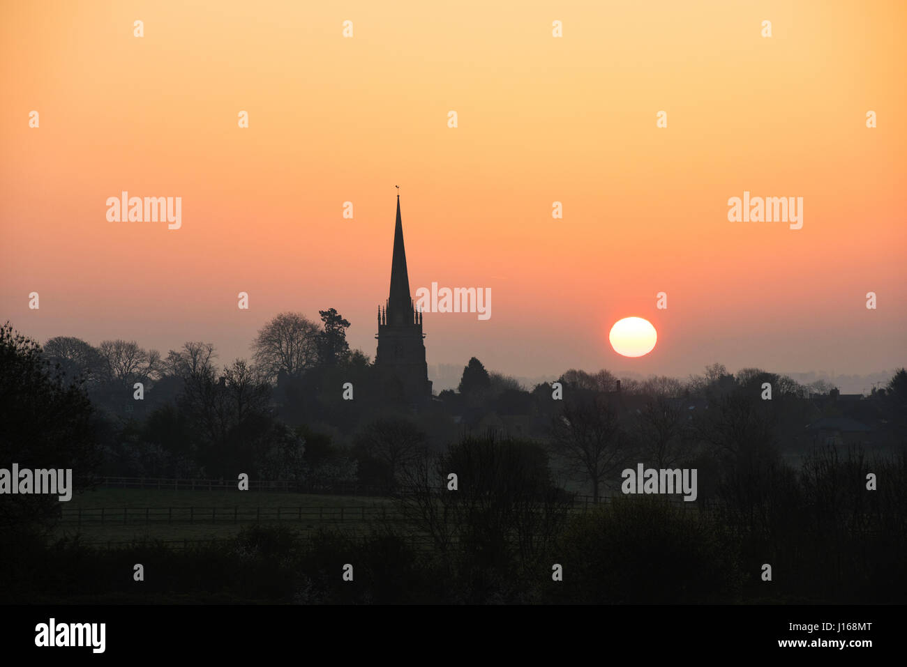 Sunrise church silhouette, Middleton Cheney, Northamptonshire, England ...