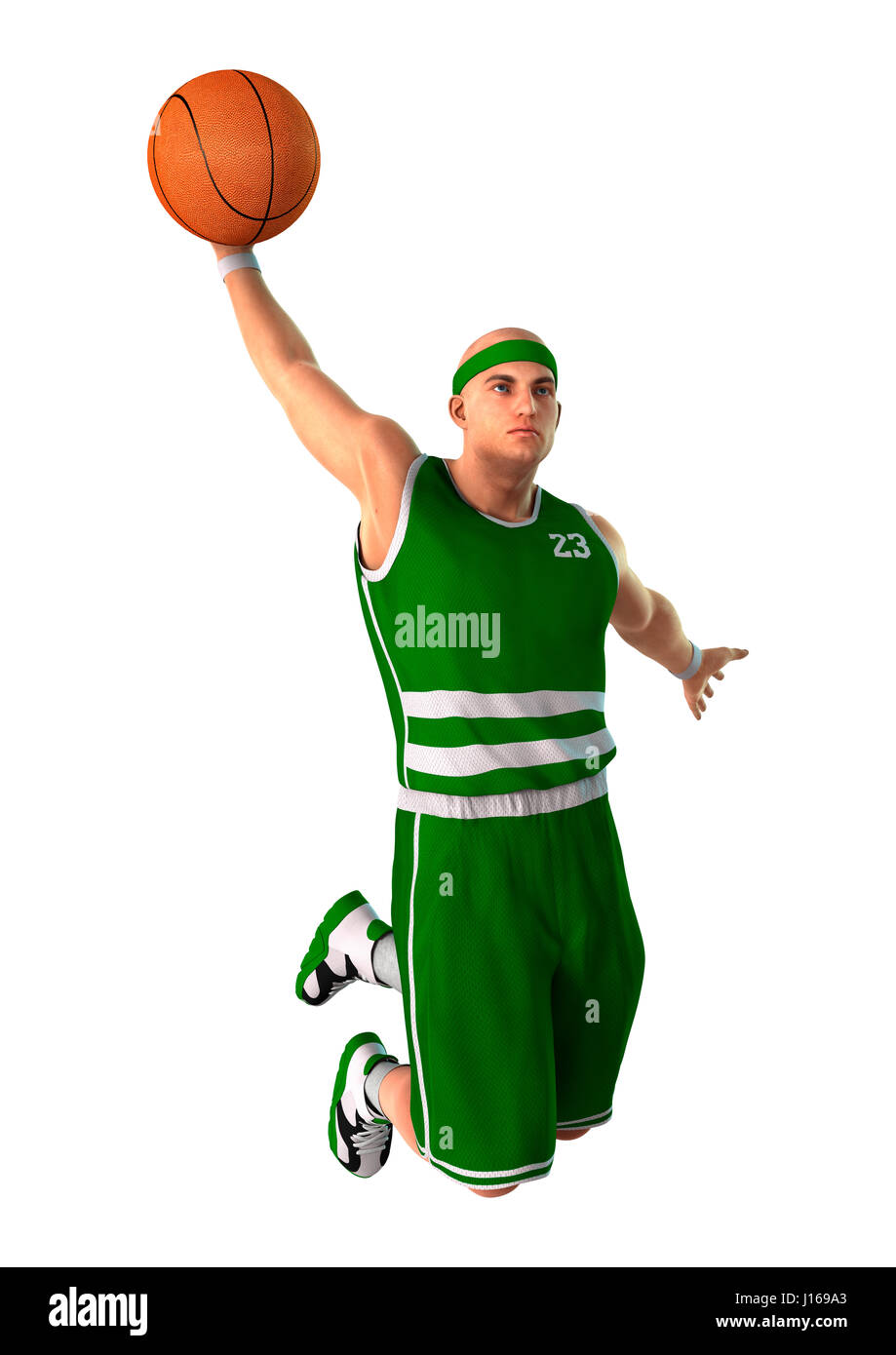3D rendering of a basketball player isolated on white background Stock ...