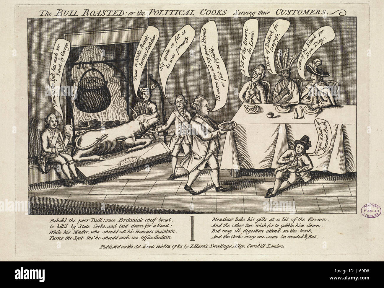 The bull roasted or the political cooks serving their customers Stock ...