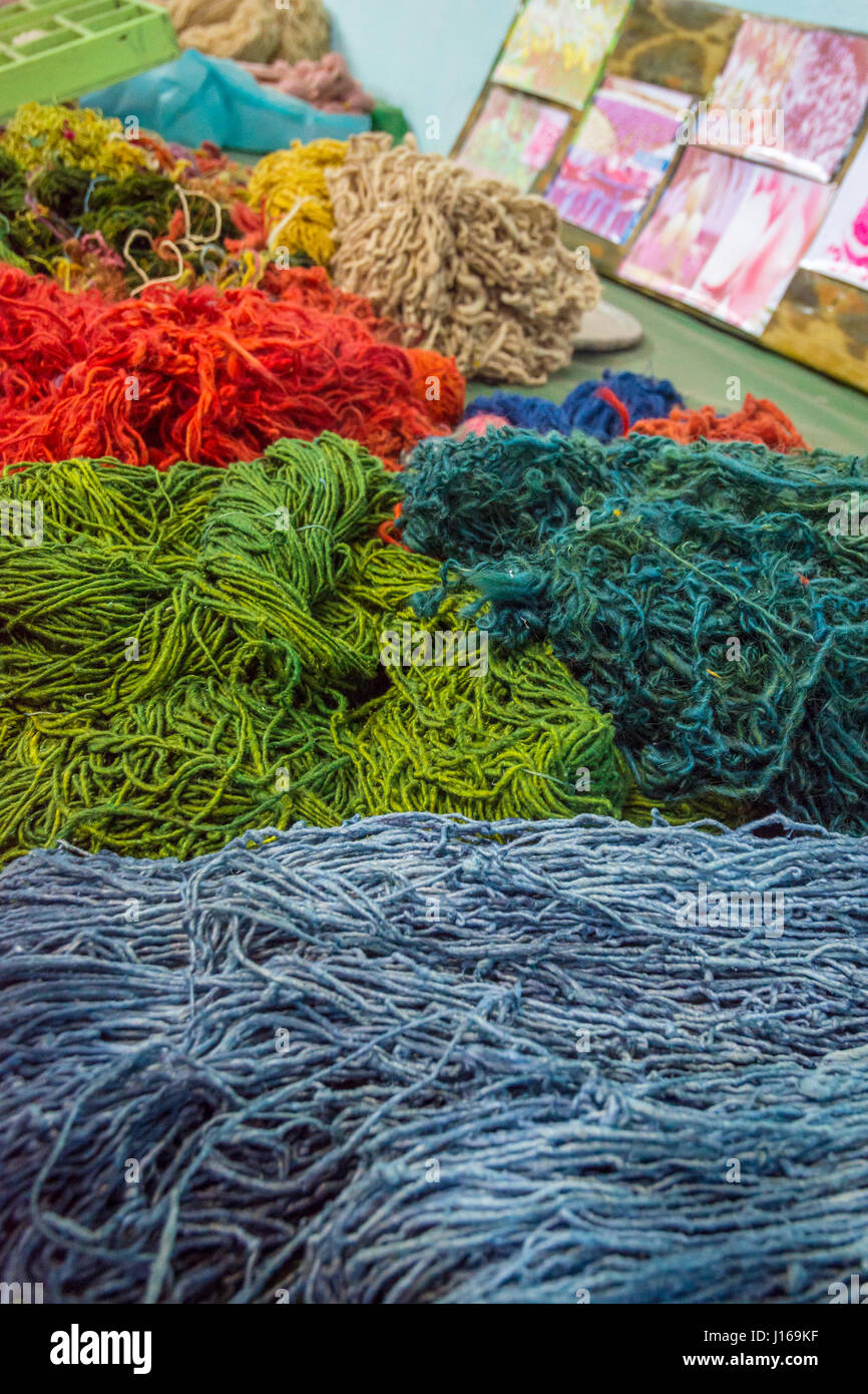 Silk thread colored in different colors in a silk factory Stock Photo ...