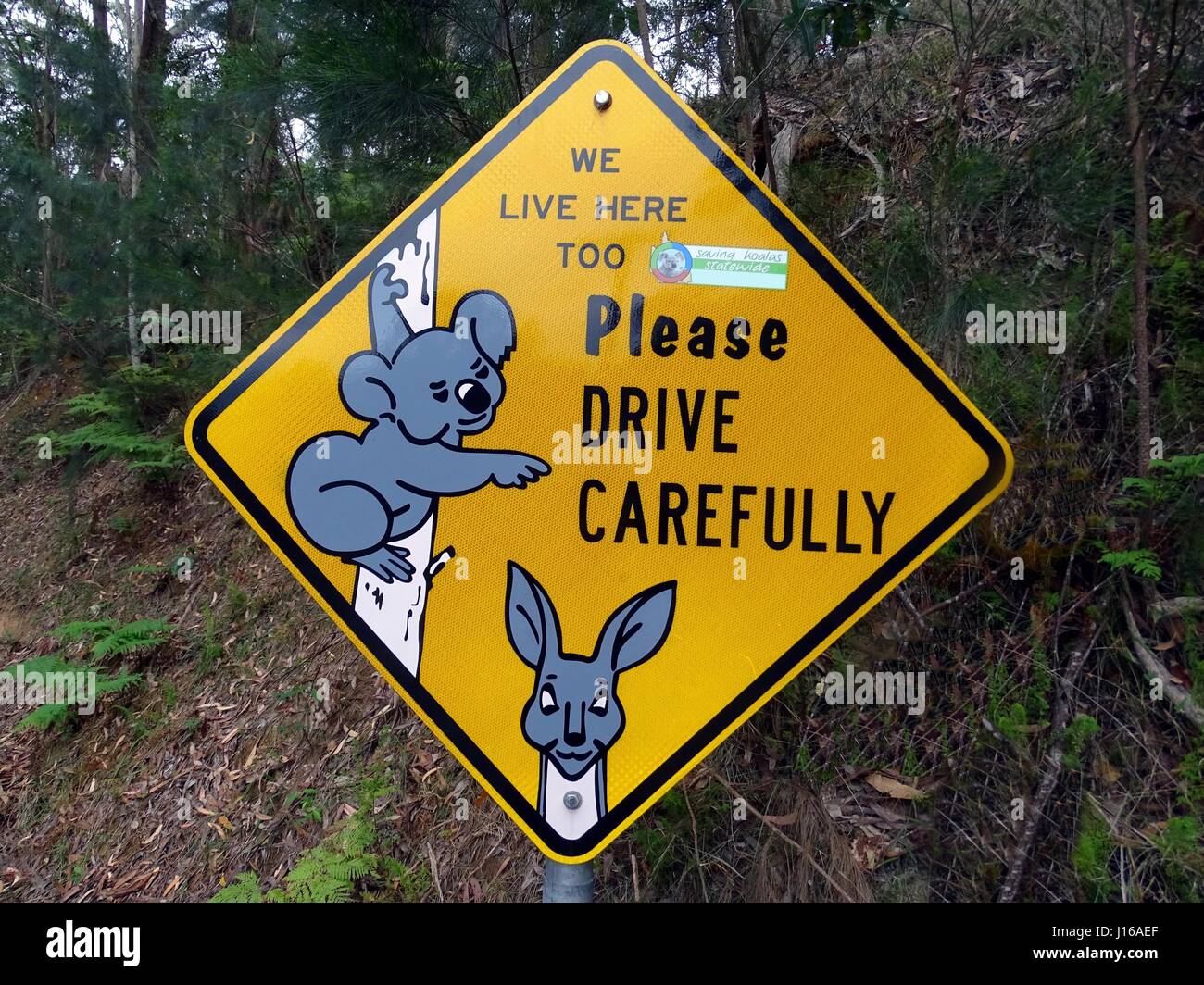 Sign requesting drive carefuly Stock Photo - Alamy