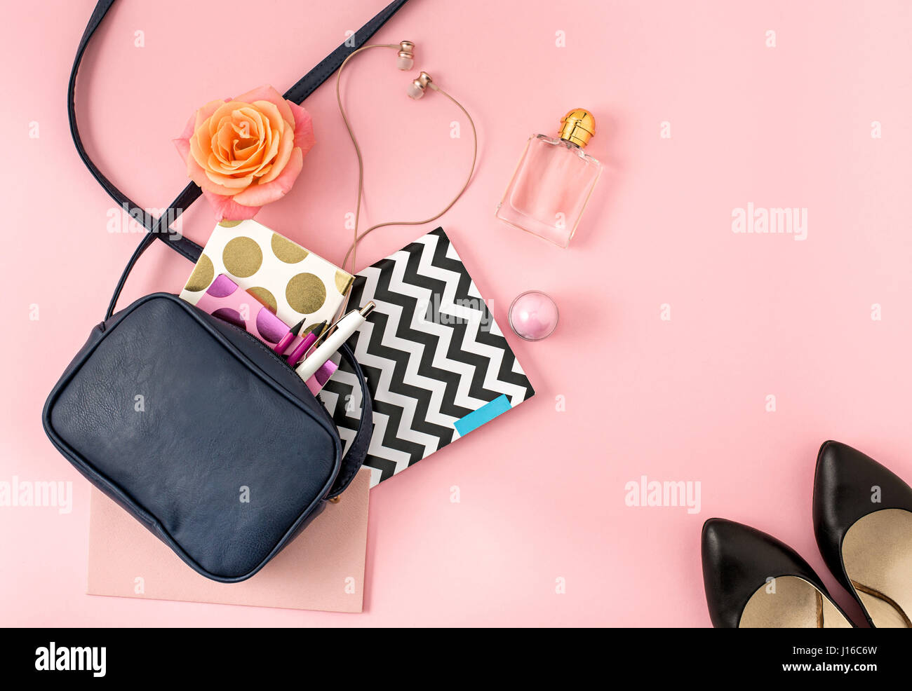 The top view of open woman bag Stock Photo - Alamy