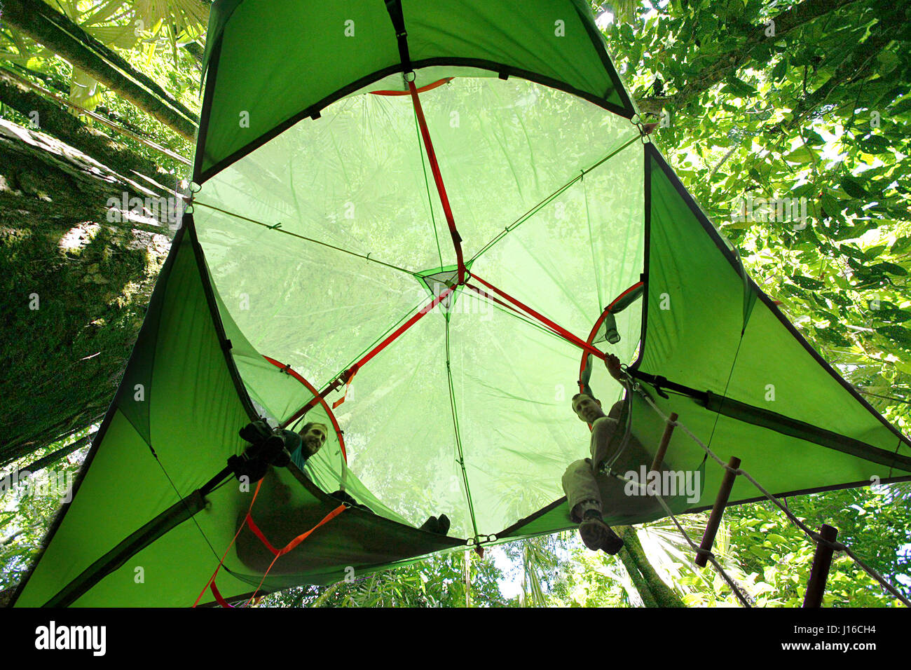 ENGLAND: Friends relax on the Tensile portable treehouse. WELCOME to ...