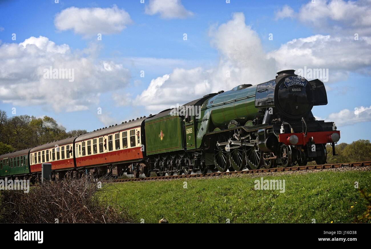 The Flying Scotsman steam locomotive at the Bluebell Railway, Horsted ...