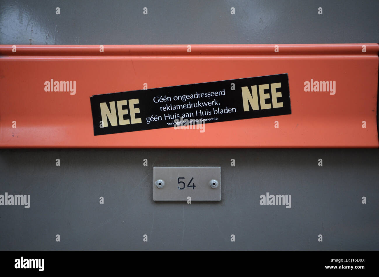 letterbox with sticker in Dutch, indicating whether you want to receive ...