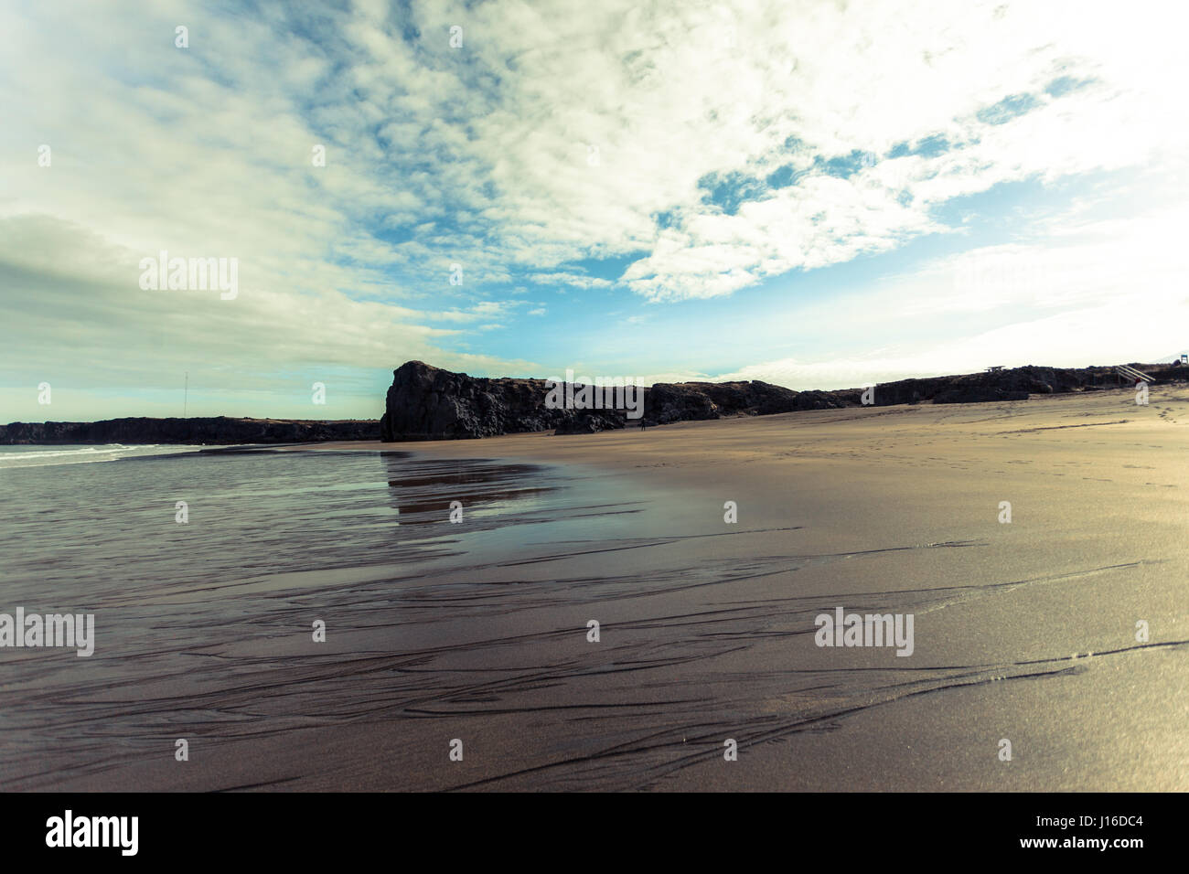 Golden sand and tide marks on Skarðsvík (Skardsvik) beach, Snæfellsnes ...