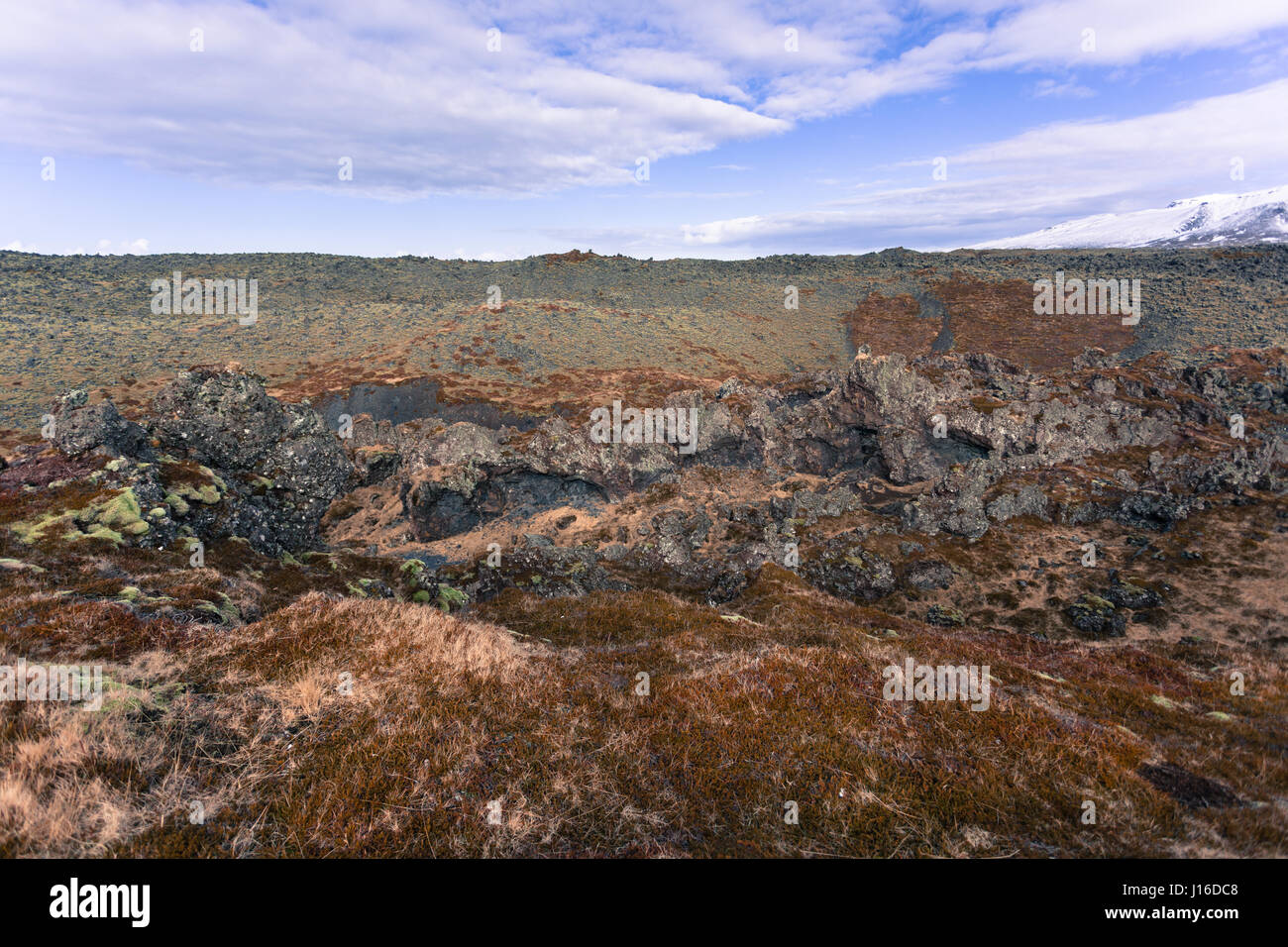 Lava rock formations on the path to Djúpalónssandur black sand beach ...