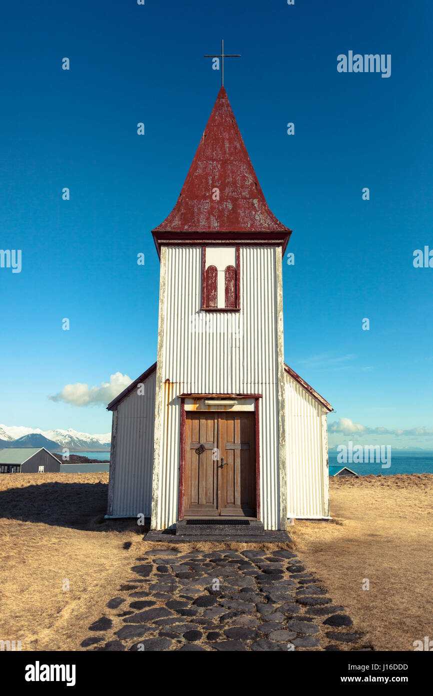 The hilltop church in Hellnar, a fishing village located on the ...