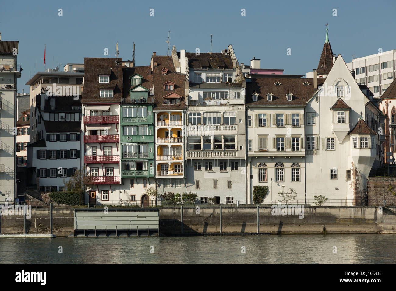 A photograph of some terrace houses on the Rhine river in the old town ...