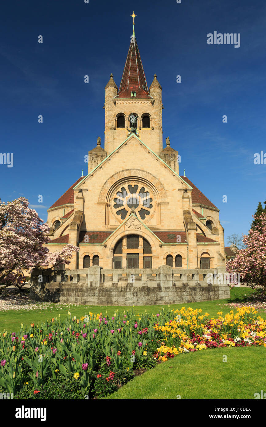 A photograph of the St. Pauls Church (Pauluskirche) in Basel ...