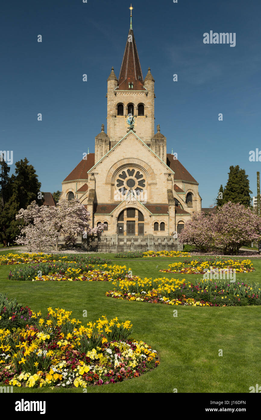 A photograph of the St. Pauls Church (Pauluskirche) in Basel ...