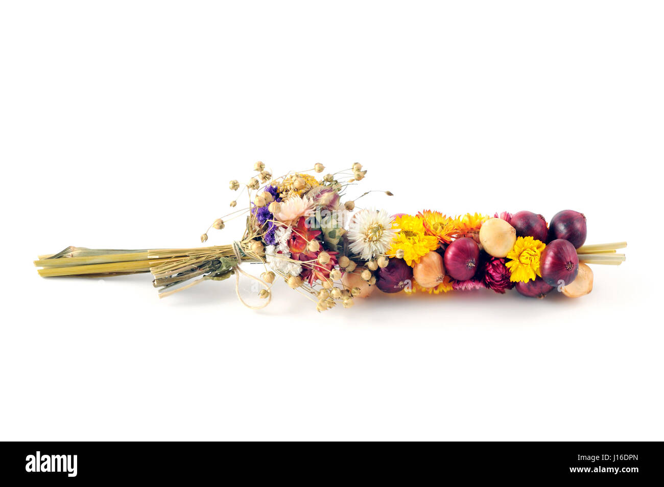 traditional german braided bunch garland of onions pieces and dried ...