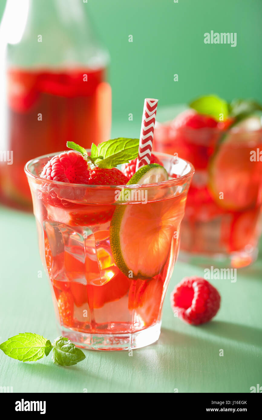 summer strawberry raspberry lemonade with lime and mint Stock Photo - Alamy