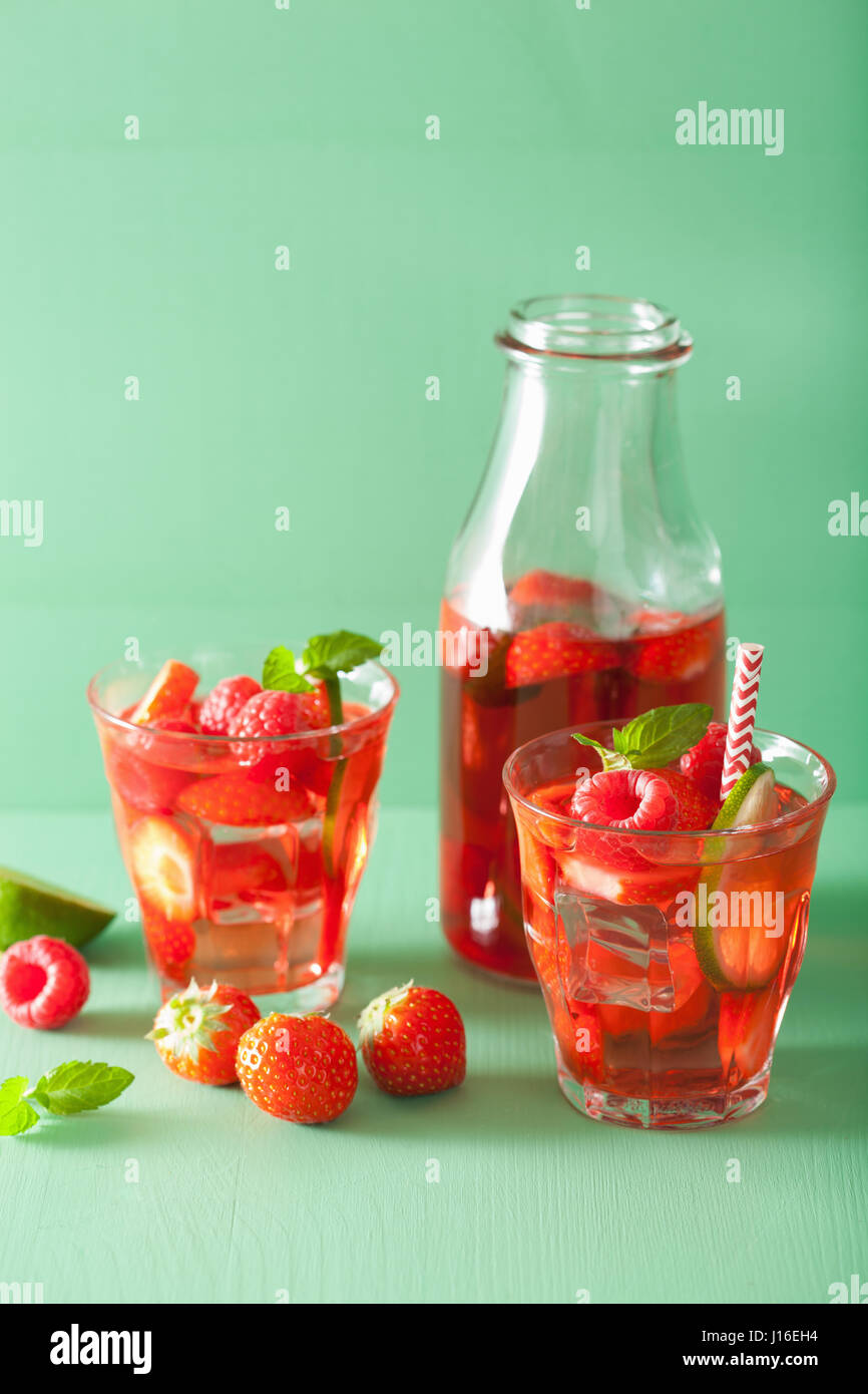 summer strawberry raspberry lemonade with lime and mint Stock Photo - Alamy