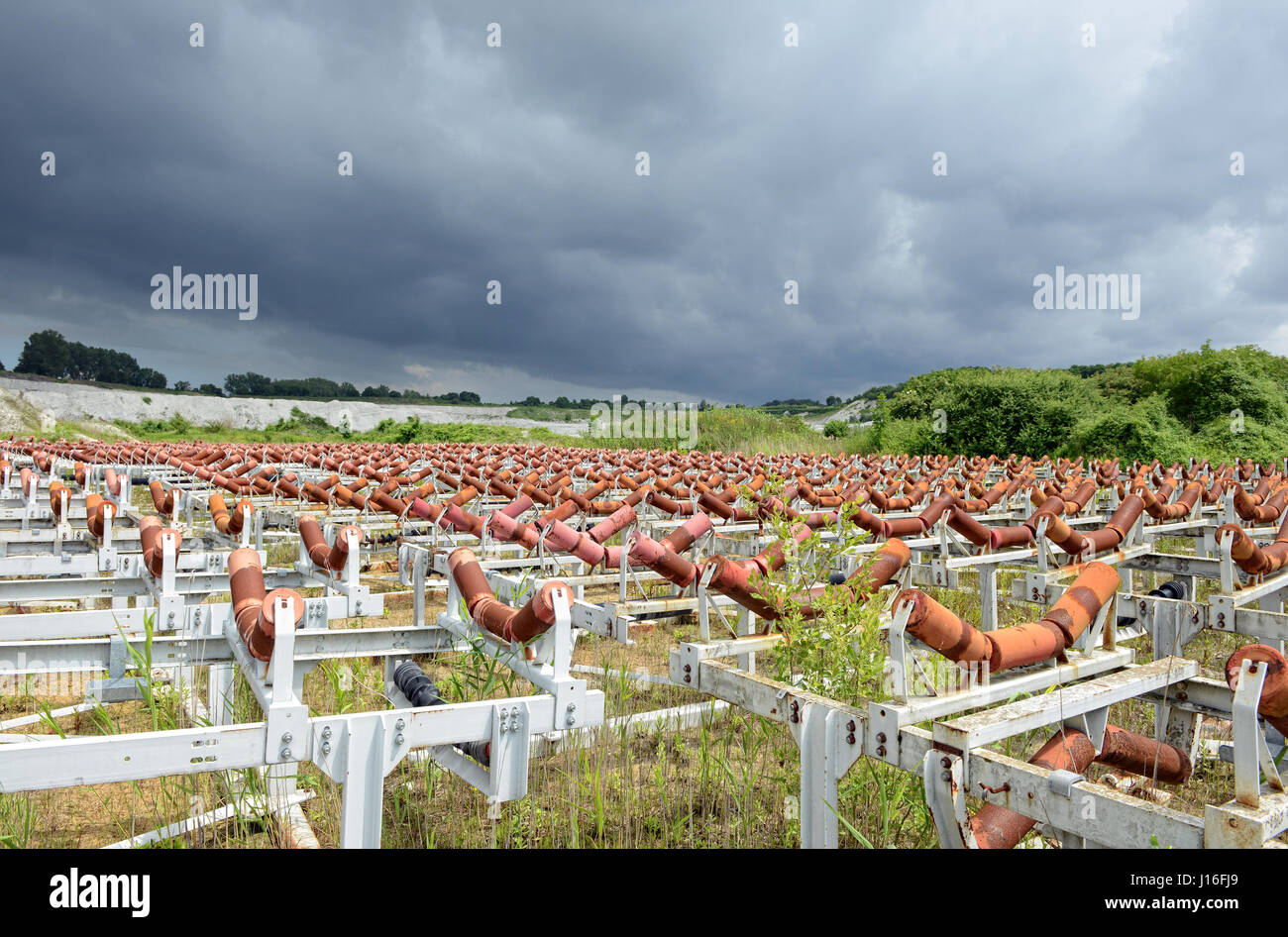 parts of conveyor belt in a mine. quarry Stock Photo - Alamy