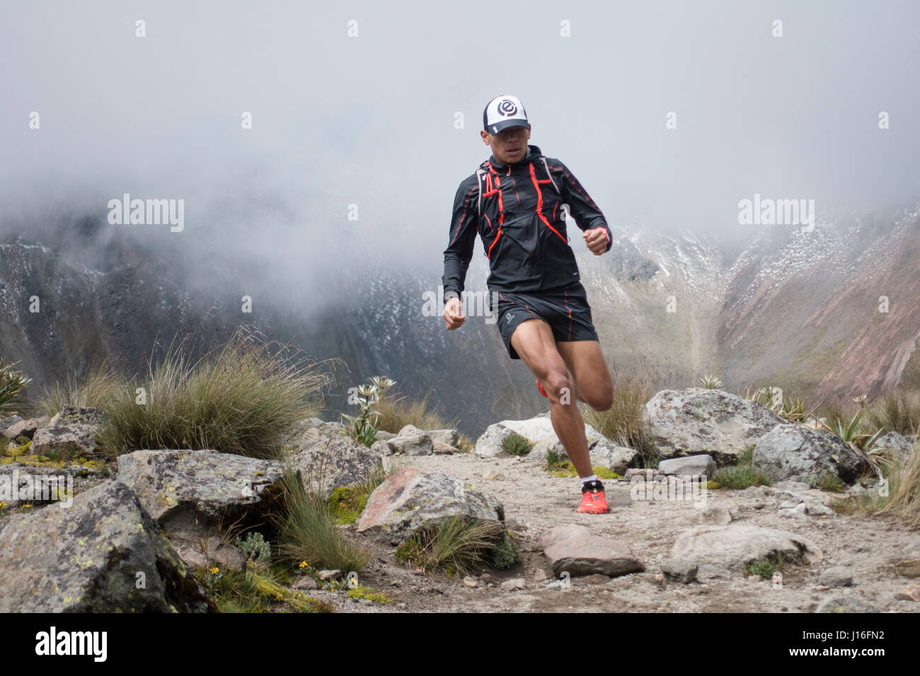 A trail runner running at Nevado de Toluca volcano in Mexico Stock ...