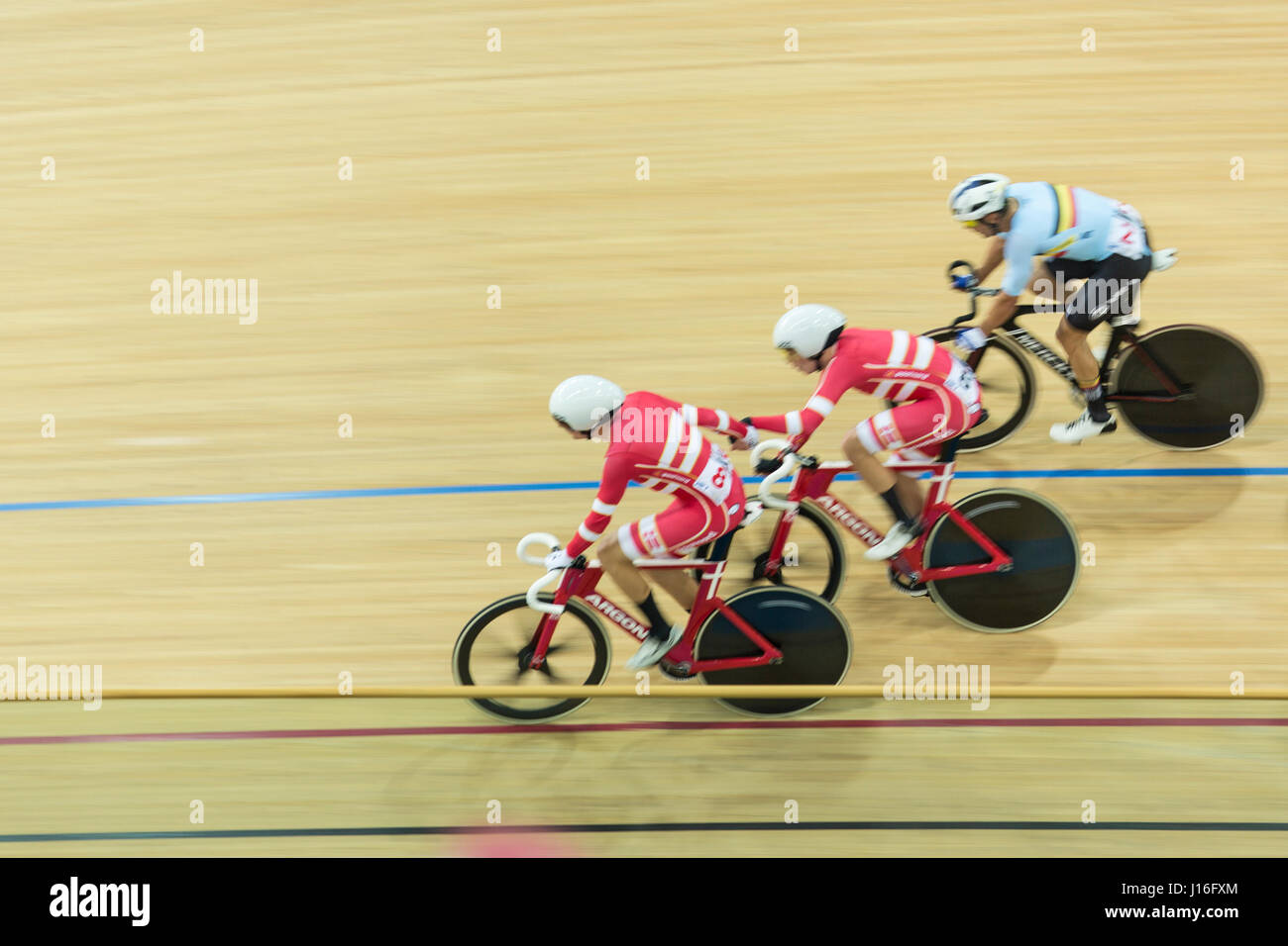 Riders compete in the Men's Madison race in Hong Kong during the Track ...