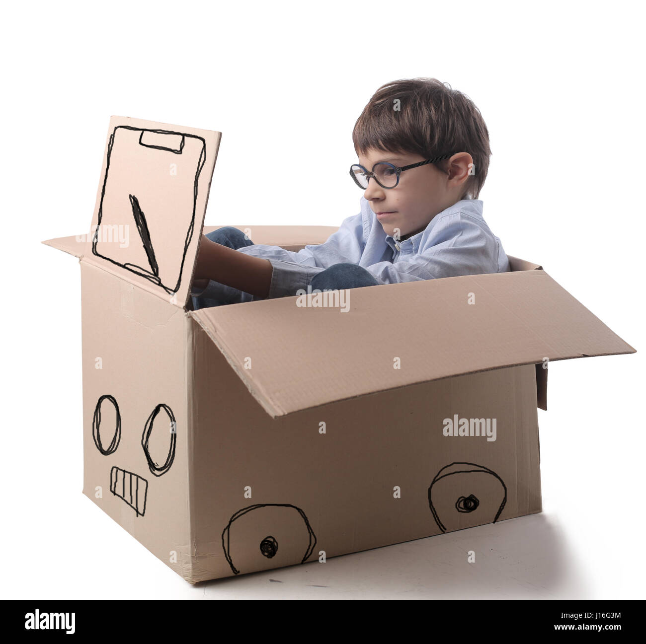 Little boy in imaginary car Stock Photo - Alamy