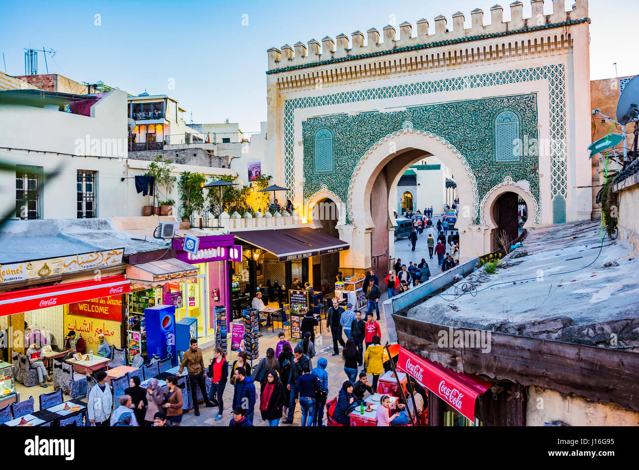 The Bab Bou Jeloud gate, blue gate, is green, the color of Islam, on ...
