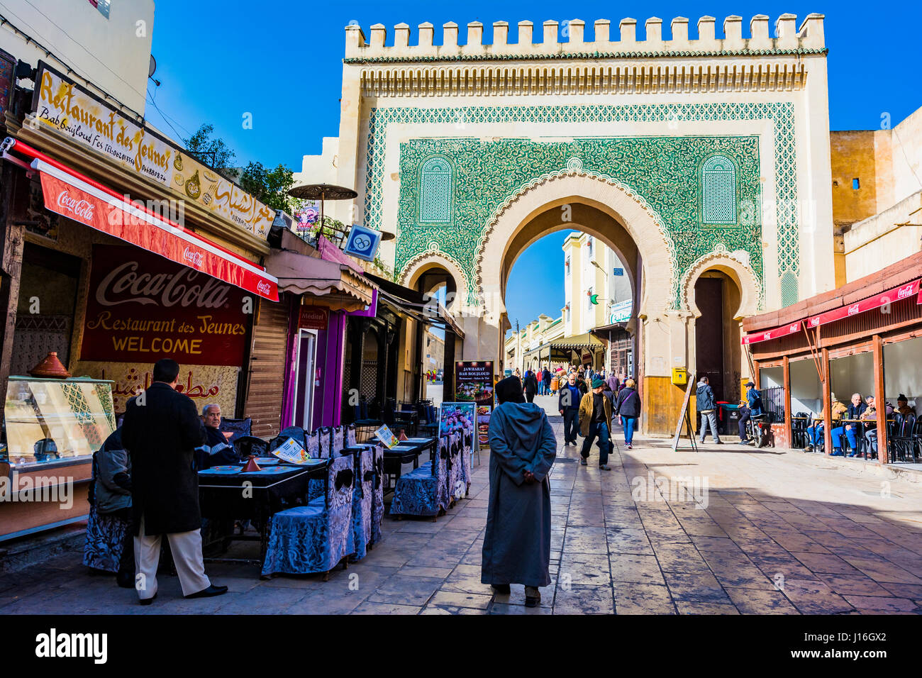 The Bab Bou Jeloud gate, blue gate, is green, the color of Islam, on ...