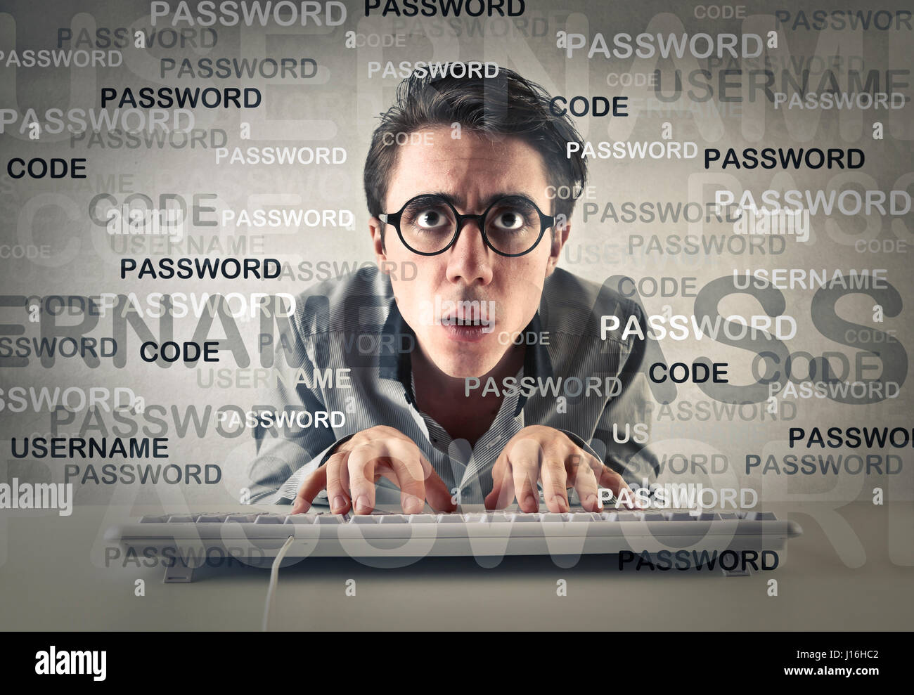 Businessman typing password in front of computer Stock Photo - Alamy