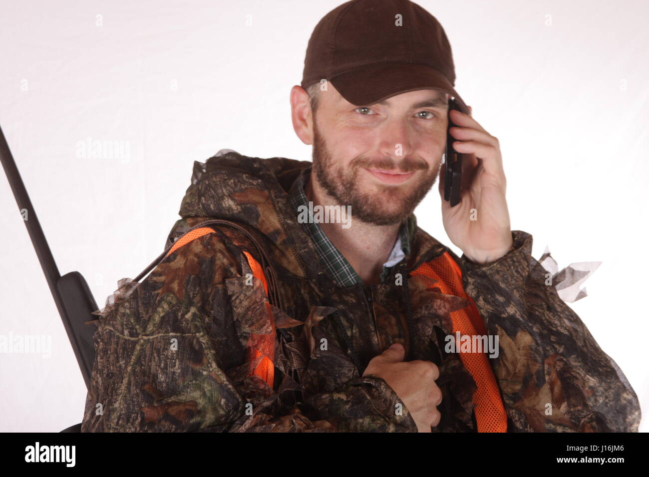 Hunter on White Background in Camo Stock Photo - Alamy