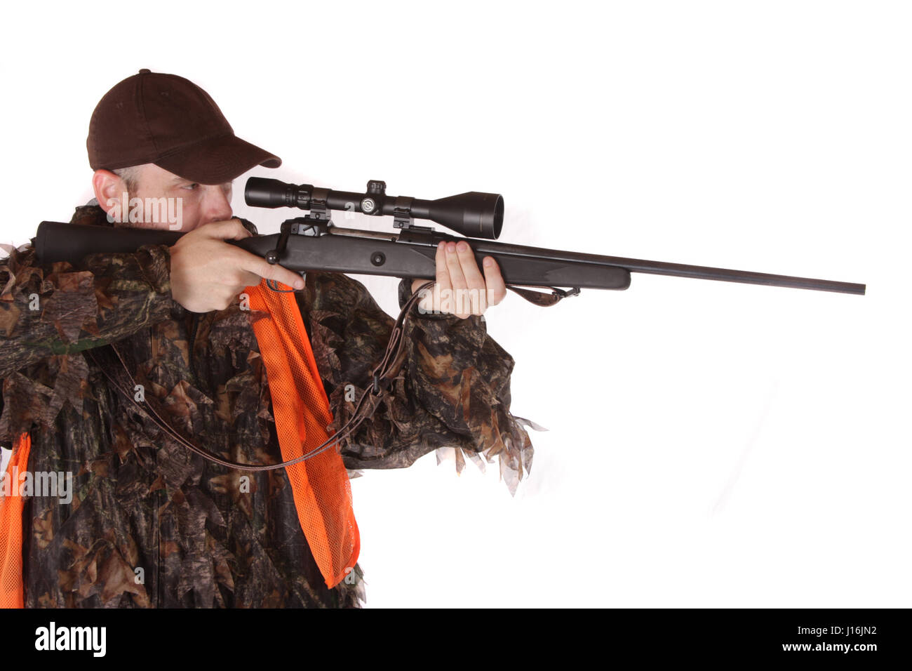 Hunter on White Background in Camo Stock Photo - Alamy