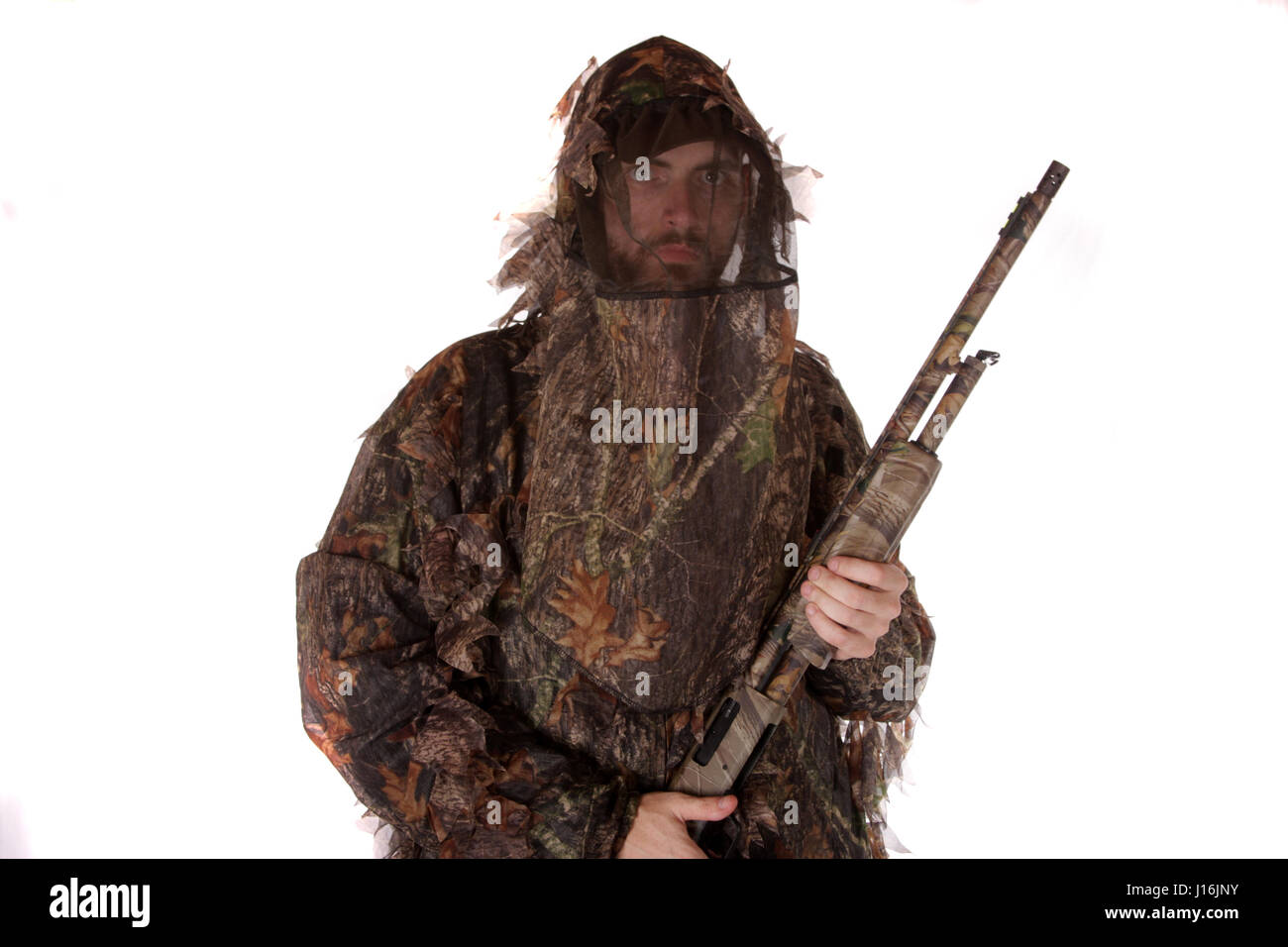 Hunter on White Background in Camo Stock Photo - Alamy