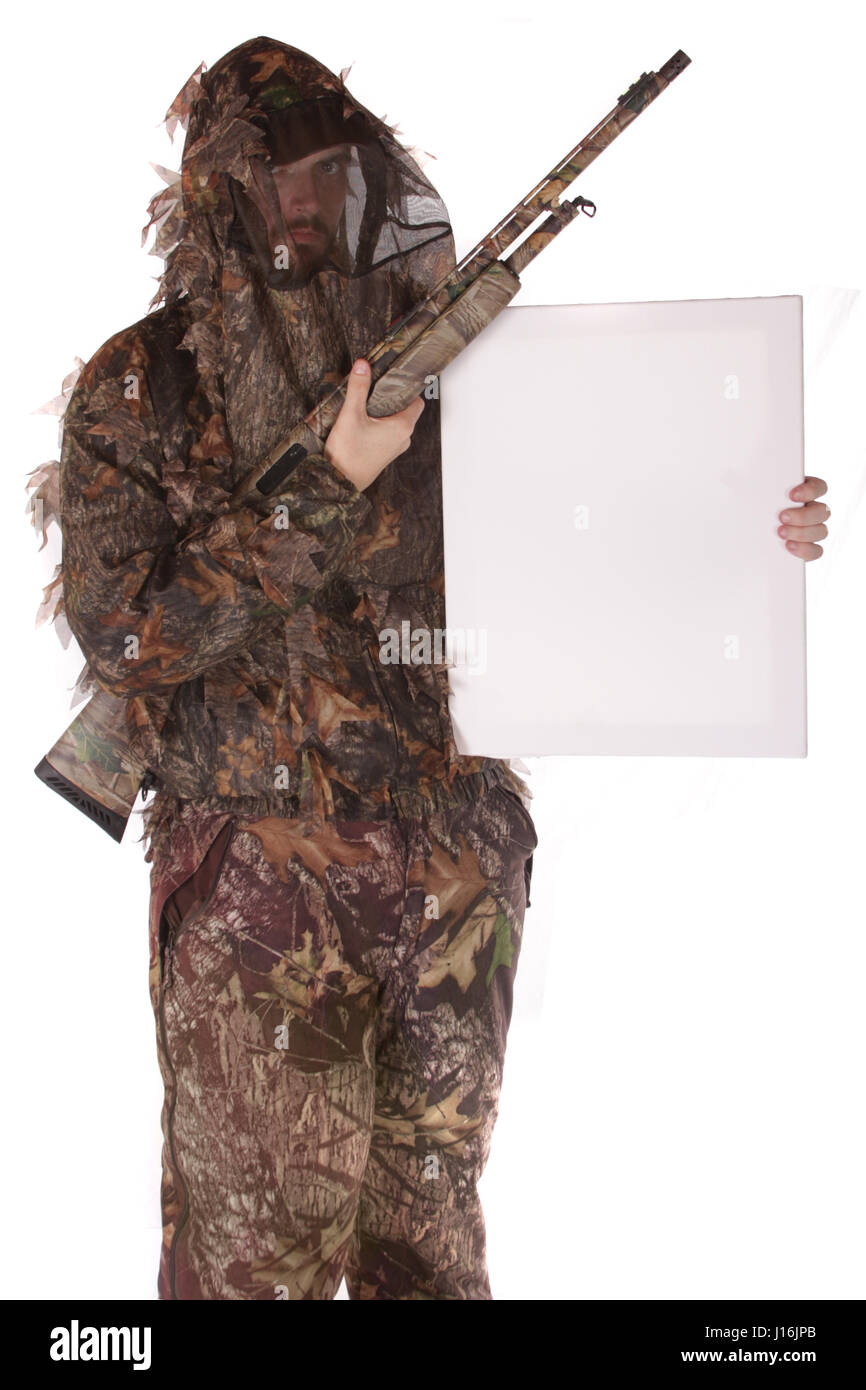 Hunter on White Background in Camo Stock Photo - Alamy