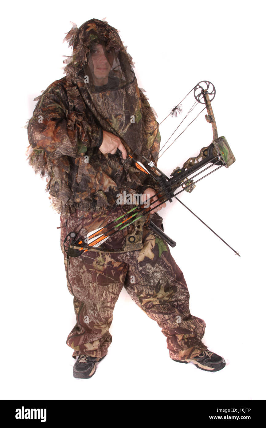 Hunter on White Background in Camo Stock Photo - Alamy