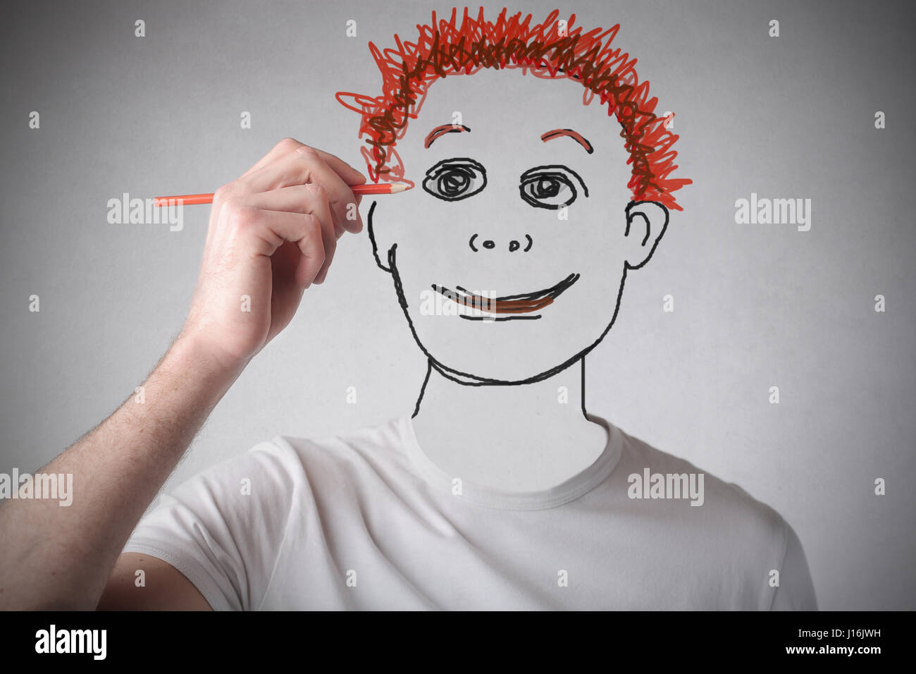Man drawing his head Stock Photo - Alamy